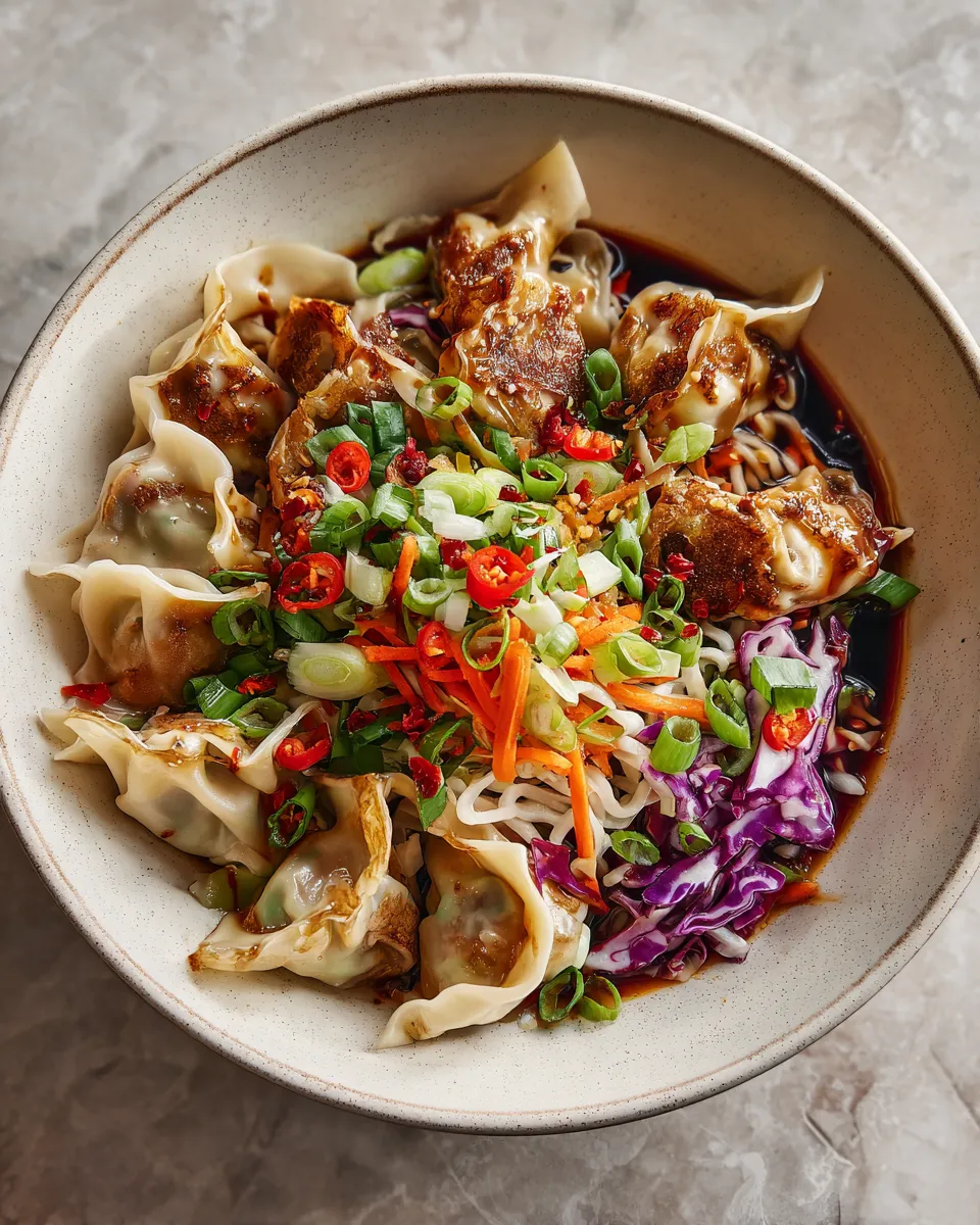 Savory Pork Potsticker Noodle Bowl: Irresistible Asian Fusion Delight